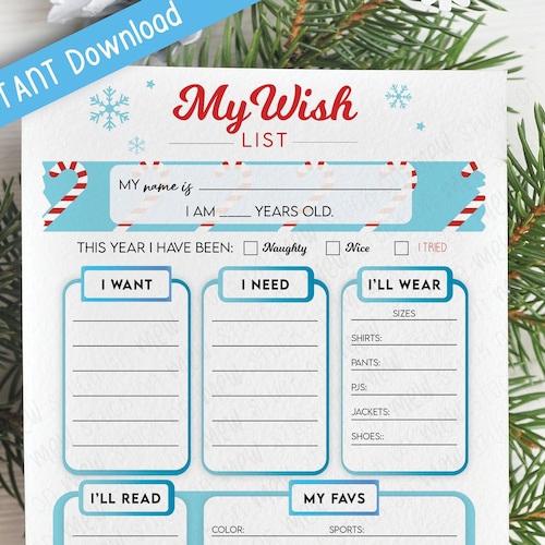 Printable Christmas Gift Wish List Template My Wish List - Etsy