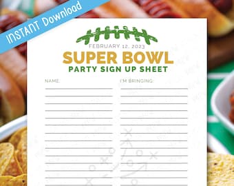 Printable Super Bowl Party Sign up Sheet, Family Super Bowl Party Food ...