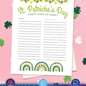 Printable St. Patrick's Day Party Sign up Sheet, Class St Patricks Day ...