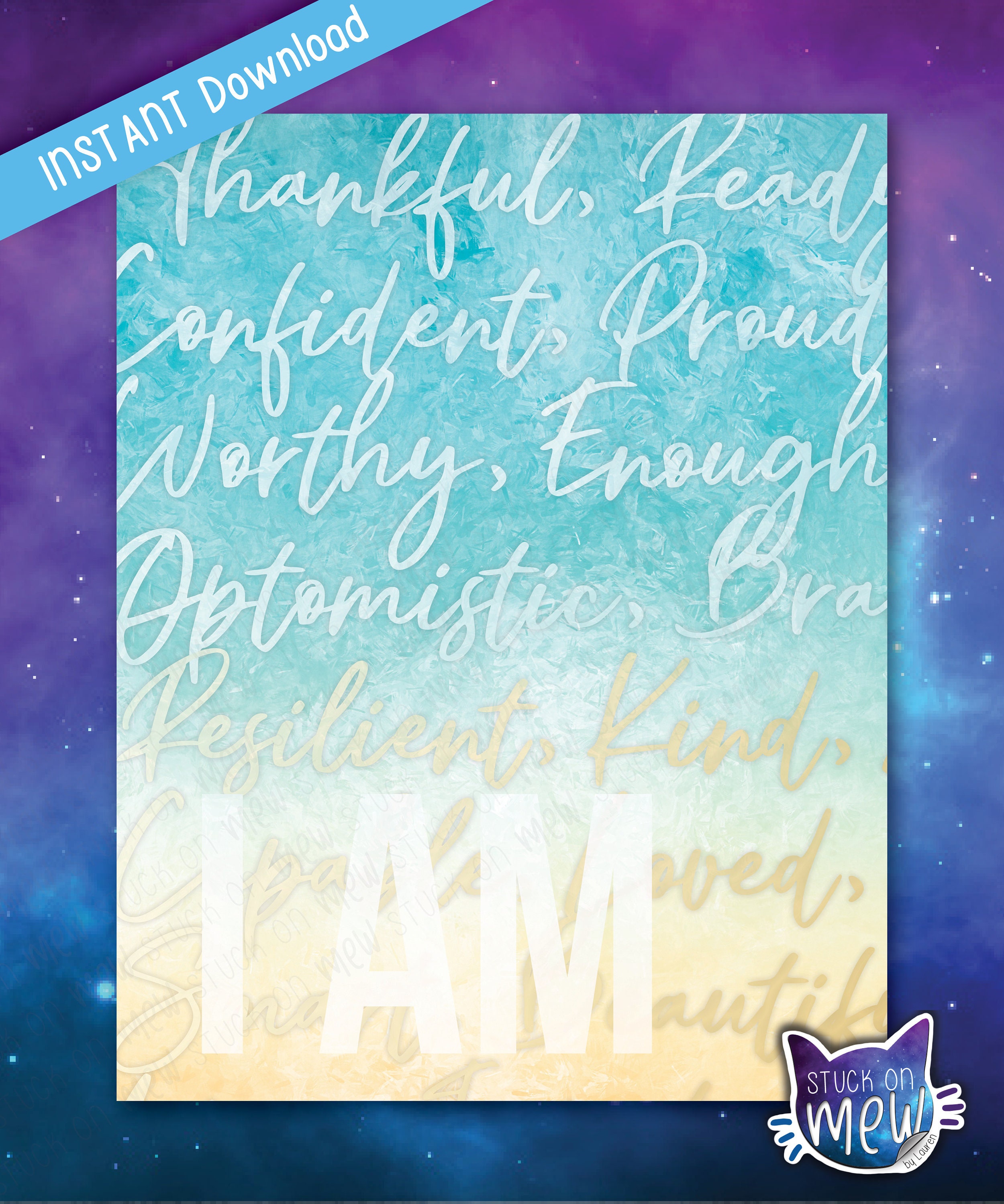 Instant Download Positive Affirmations I Am Printable Wall Art Print, I ...