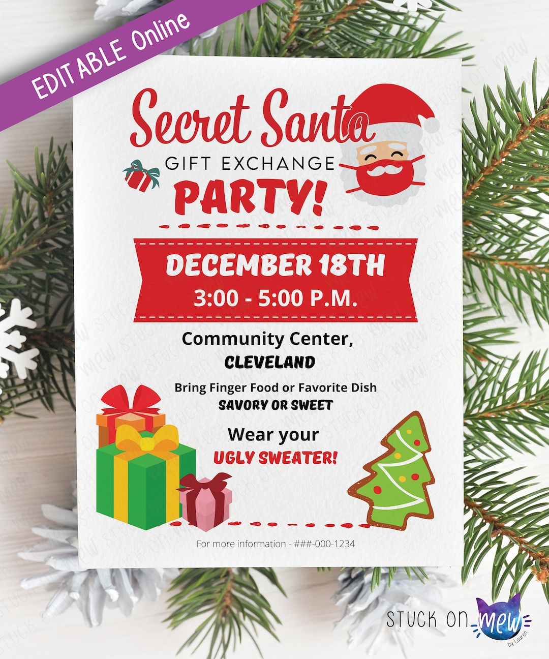 Editable Secret Santa Party Flyer: Gift Exchange Invitation (digital ...