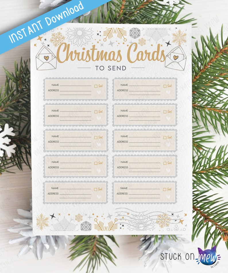 Printable Christmas Card Tracker, Christmas Cards to Send, Christmas ...