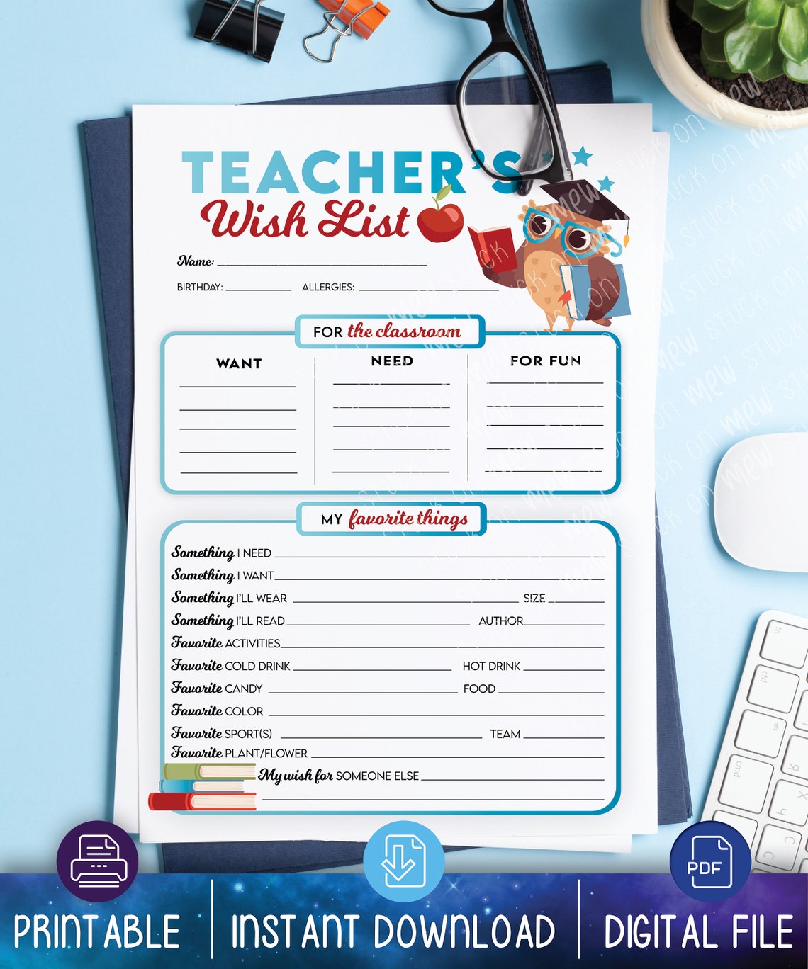 Printable Teachers Favorite Things, Wish Lists, Wish List Template, All ...