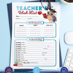 Printable Teachers Favorite Things, Wish Lists, Wish List Template, All ...