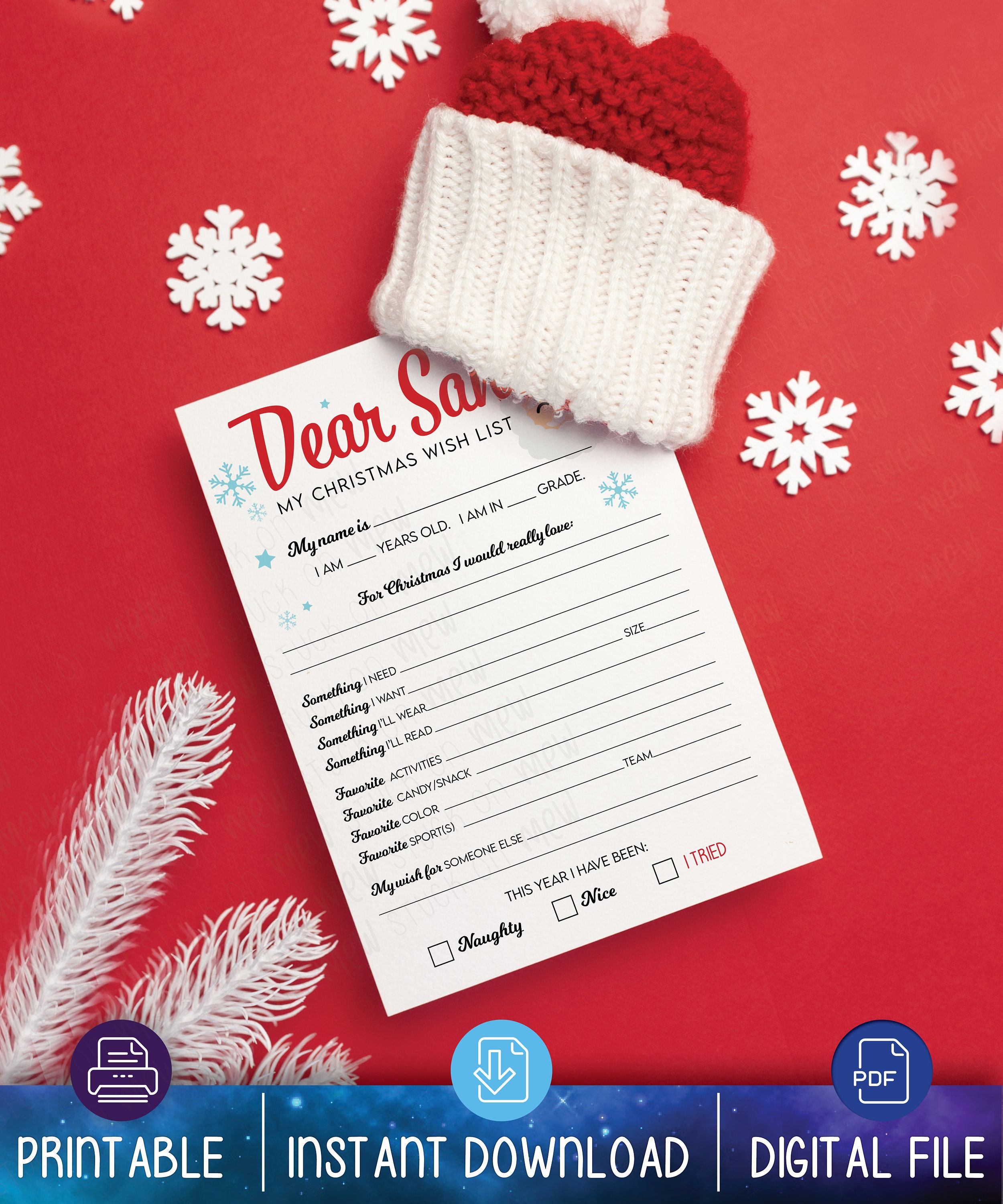 Printable Christmas Wish List for Kids, Dear Santa Wish List, Dear ...