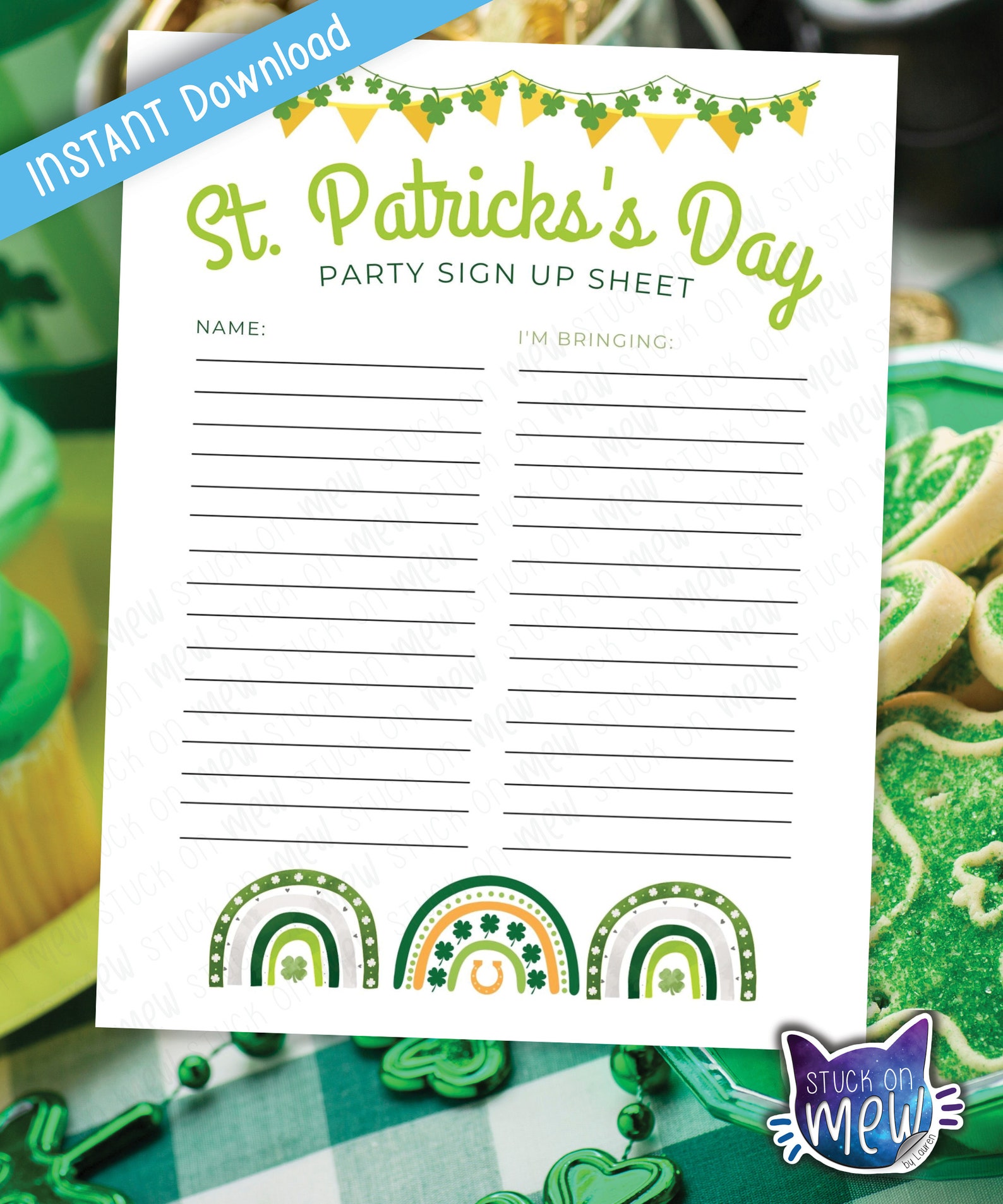 Printable St. Patrick's Day Party Sign up Sheet, Class St Patricks Day ...