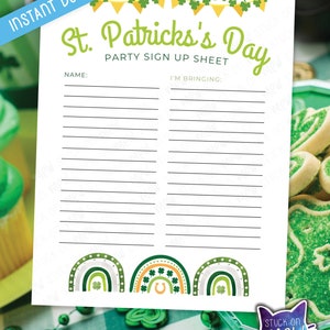 Printable St. Patrick's Day Party Sign up Sheet, Class St Patricks Day ...