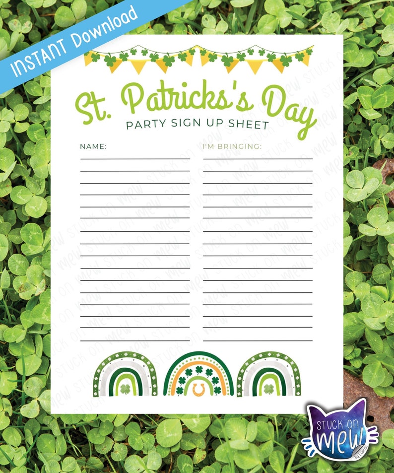 Printable St. Patrick's Day Party Sign up Sheet, Class St Patricks Day ...