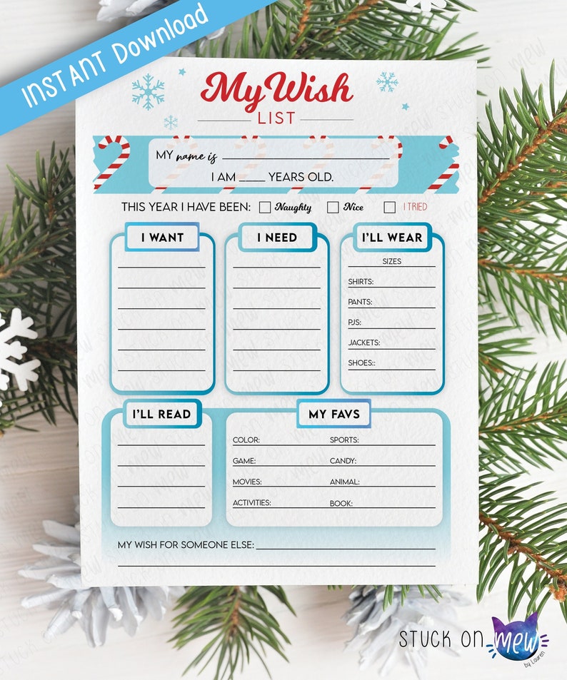 Printable Christmas Gift Wish List Template, My Wish List, Christmas ...