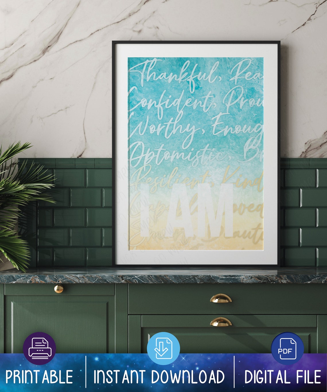 Instant Download Positive Affirmations I Am Printable Wall Art Print, I ...