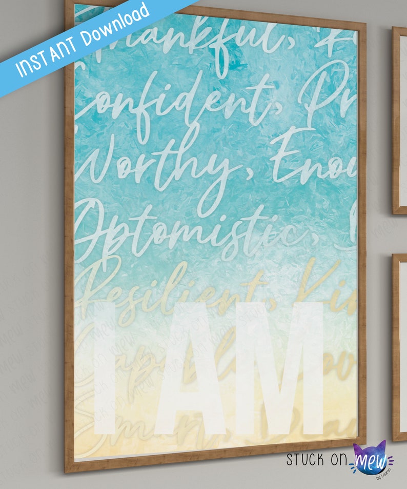 Instant Download Positive Affirmations I Am Printable Wall Art Print, I ...