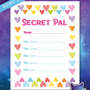 Printable Kids Secret Pal Valentine's Day Gift Exchange, Valentine's ...