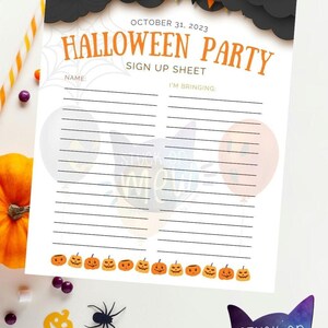 Printable Halloween Party Sign up Sheet, Fun Halloween Kids Party ...