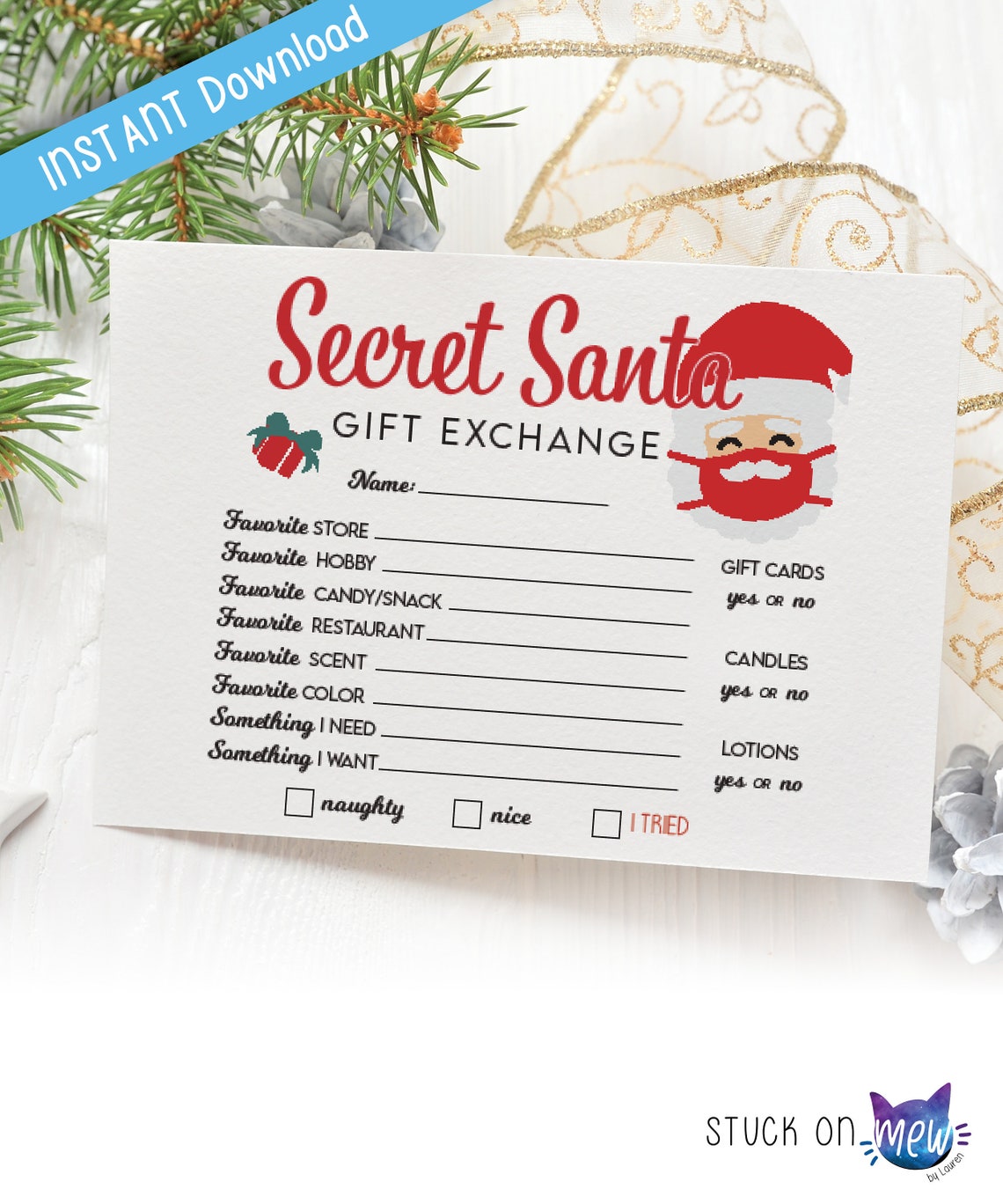 Printable Secret Santa Gift Exchange, Christmas Secret Santa, Christmas ...