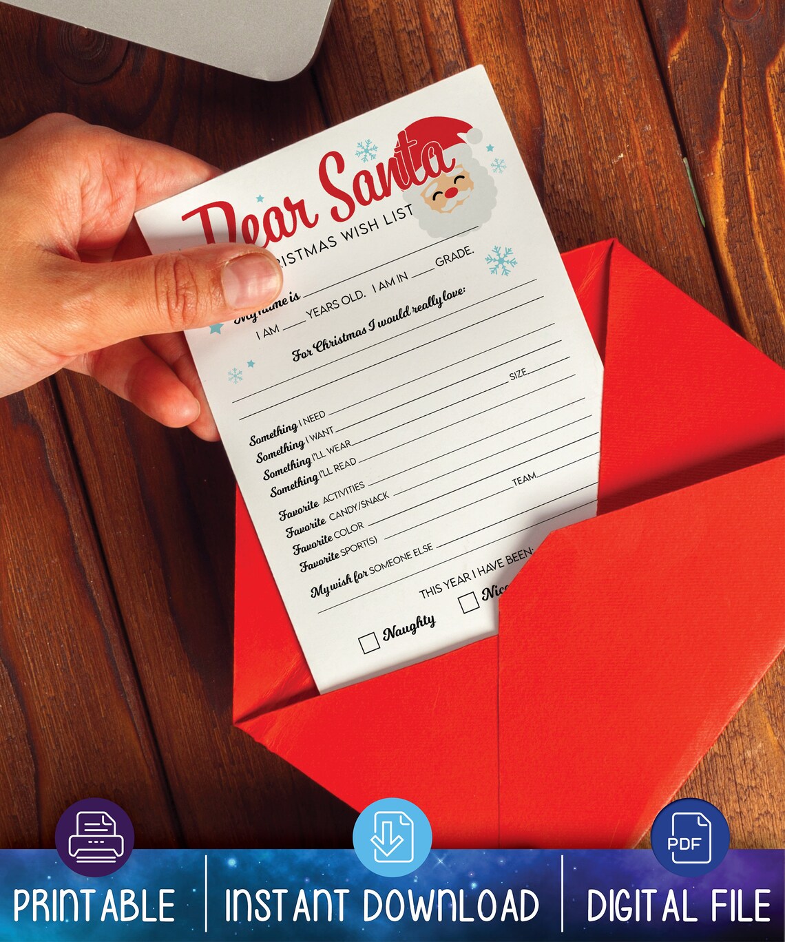 Printable Christmas Wish List for Kids, Dear Santa Wish List, Dear ...
