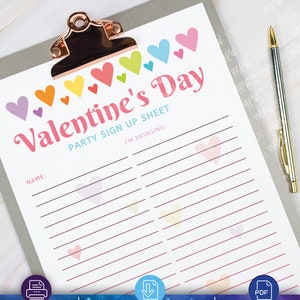 Editable Valentine's Day Party Sign up Sheet, Class Valentine's Day ...