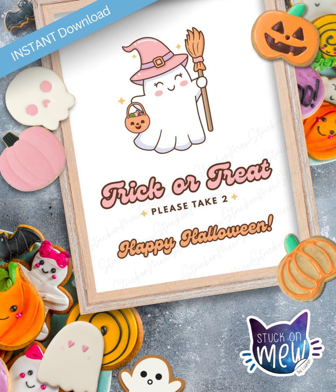 Printable Trick or Treat Sign Please Take 2, Cute Ghost Halloween ...