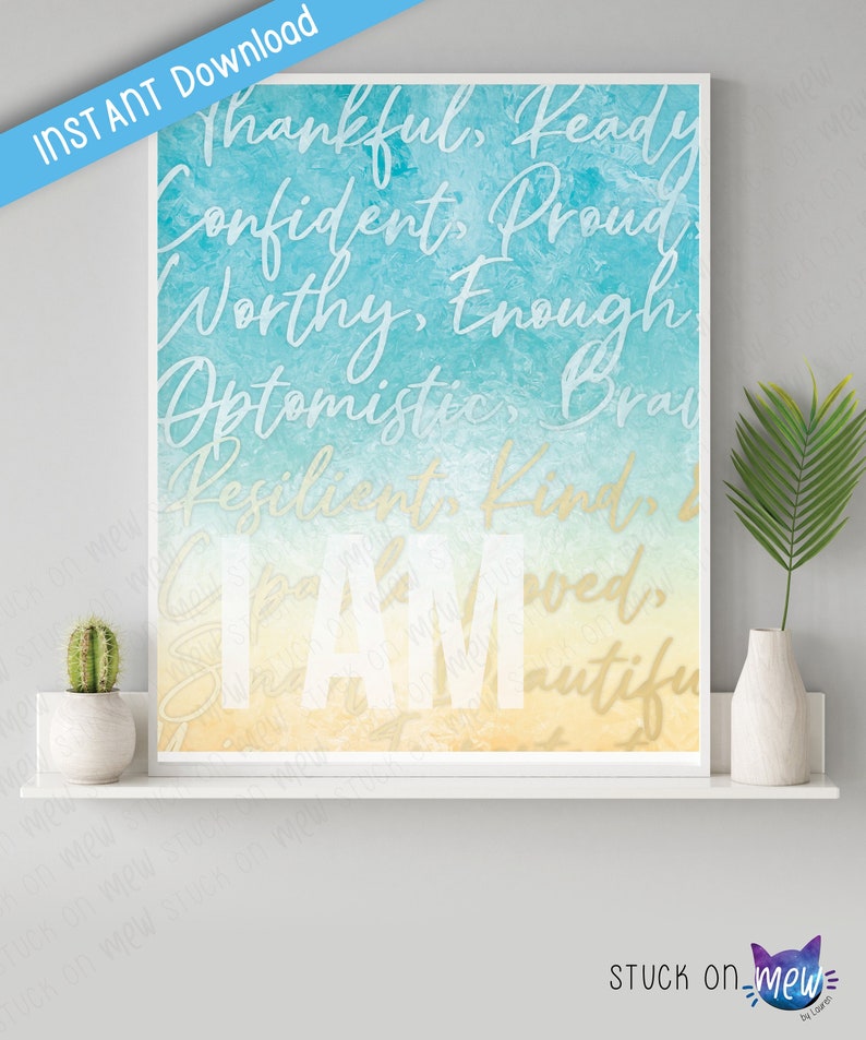 Instant Download Positive Affirmations I Am Printable Wall Art Print, I ...