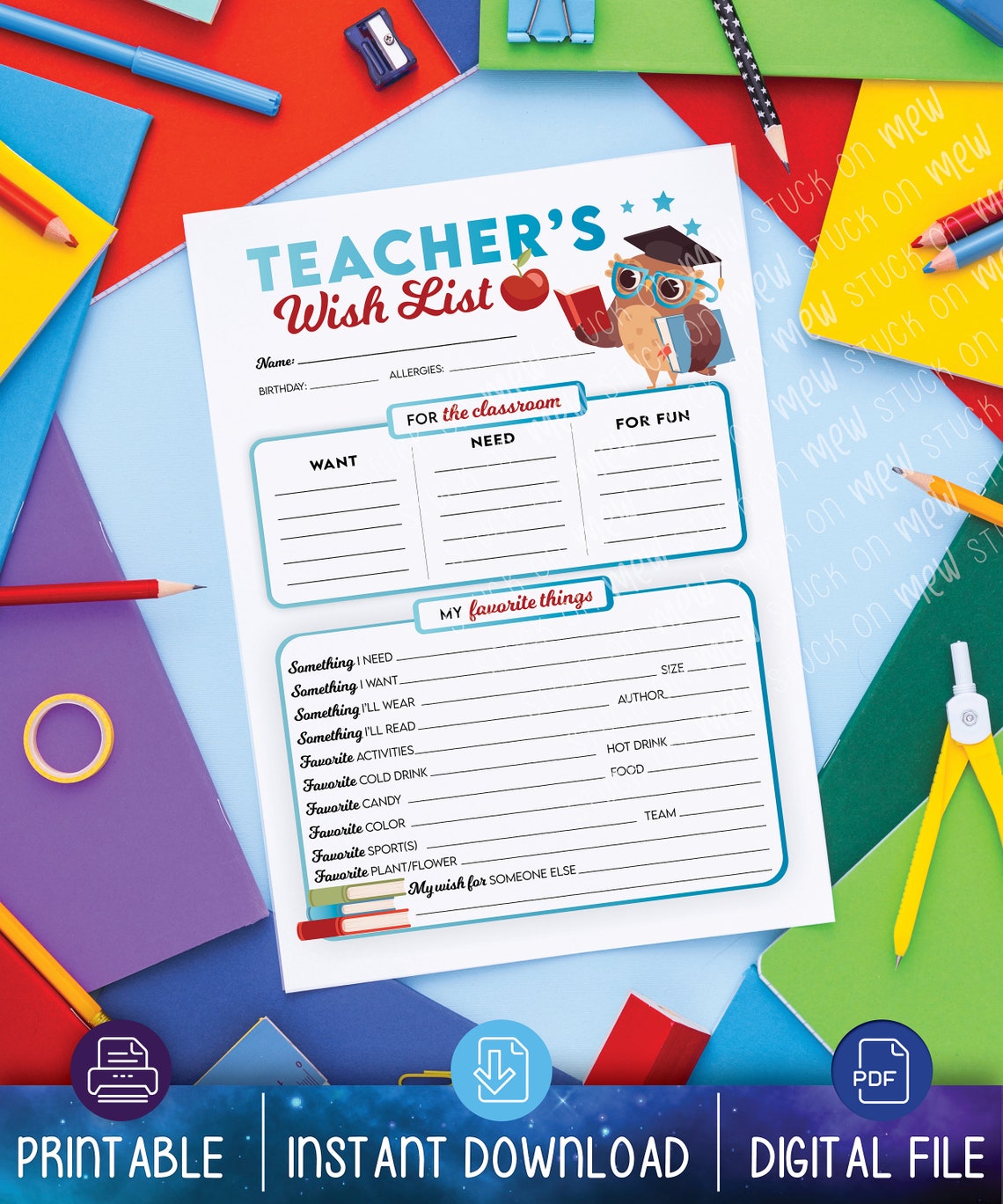 Printable Teachers Favorite Things, Wish Lists, Wish List Template, All ...