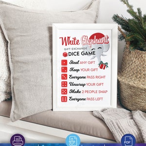 Printable White Elephant Dice Game Gift Exchange Rules, Secret Santa ...