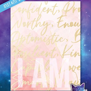 Instant Download Positive Affirmations I Am Printable Wall Art Print, I ...