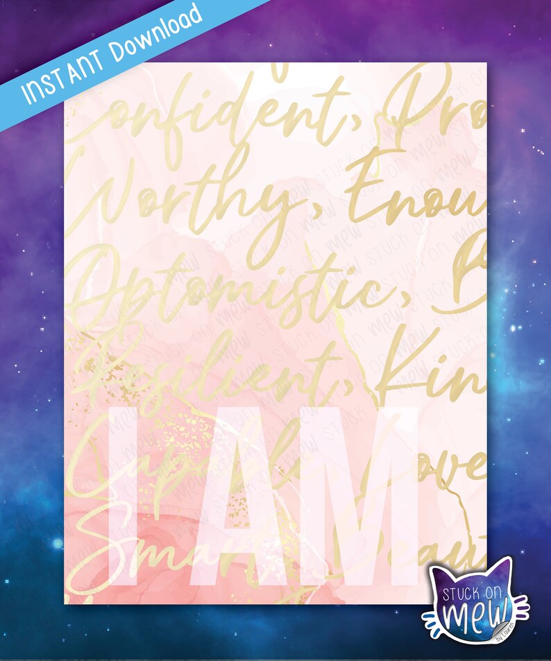 Instant Download Positive Affirmations I Am Printable Wall Art Print, I ...