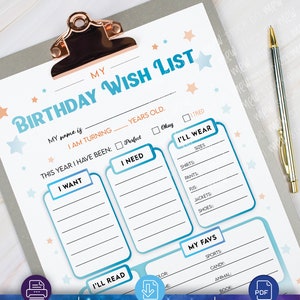 Printable Birthday Gift Wish List Template, Kid's Birthday Wish List ...