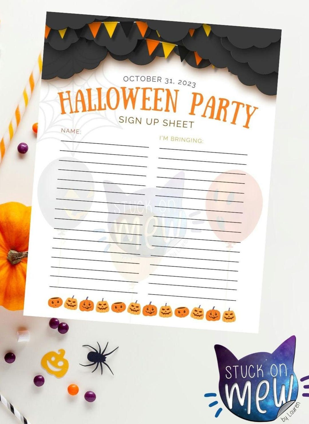Printable Halloween Party Sign up Sheet: Office or Kids Party (PDF ...