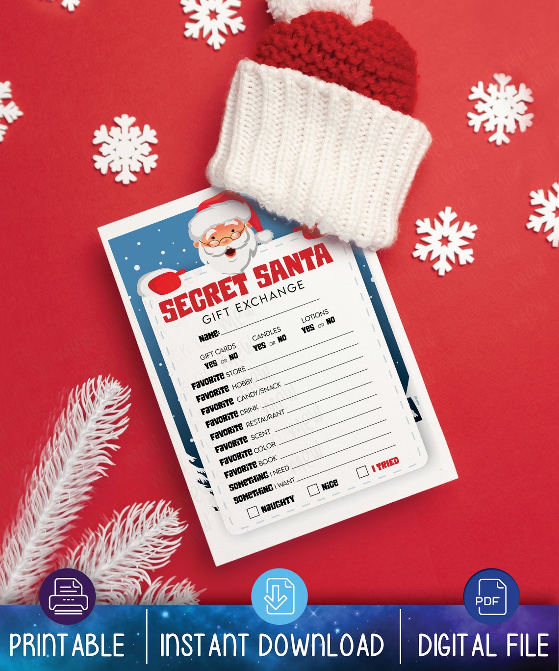Printable Secret Santa Gift Exchange Questionnaire (PDF, JPEG) - Etsy