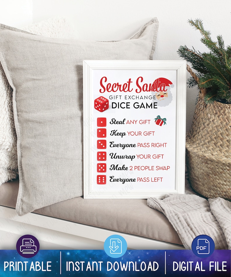 Printable Christmas Dice Game Gift Exchange Rules, Christmas Secret ...