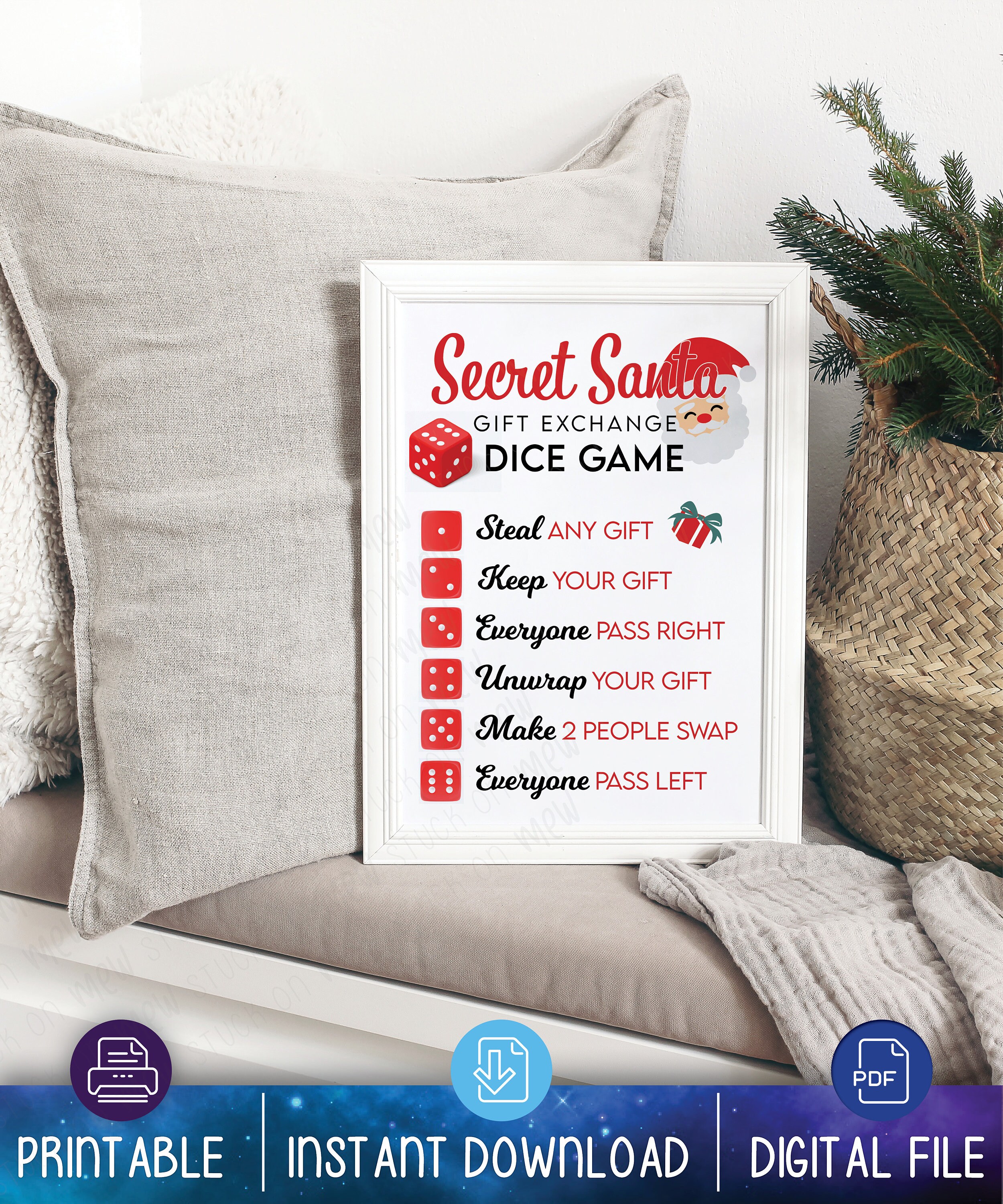 Printable Christmas Dice Game Gift Exchange Rules, Christmas Secret ...