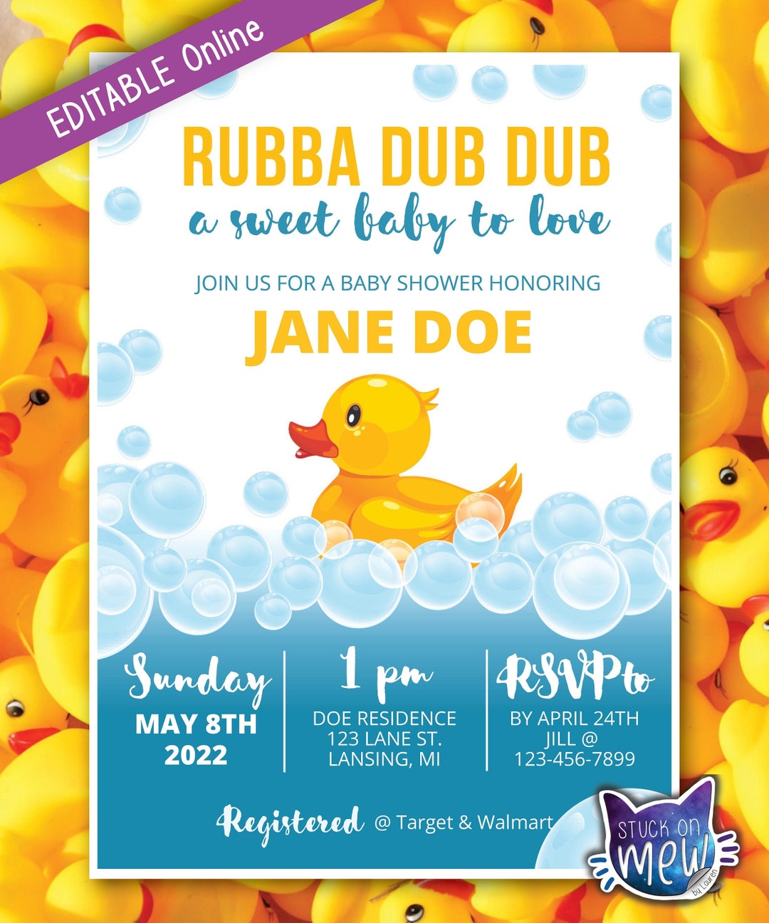 Editable Duck Baby Shower Invitation, Babyshower Duck, Rubberducks ...