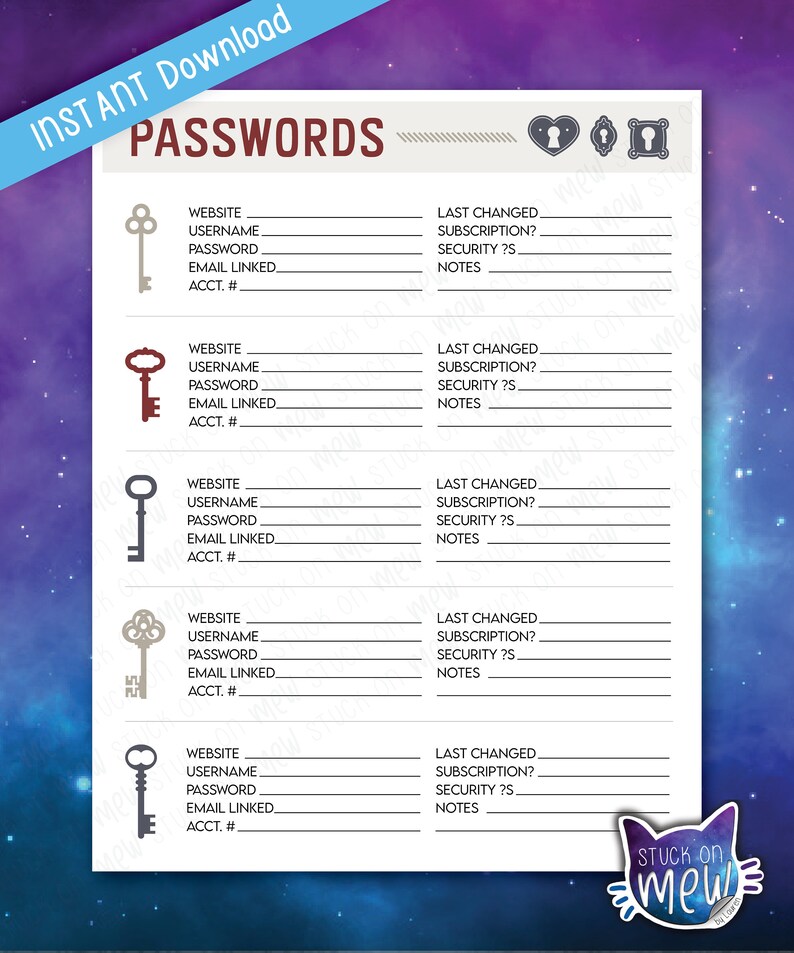 Printable Password Tracker, Printable Password List, Password Keeper ...