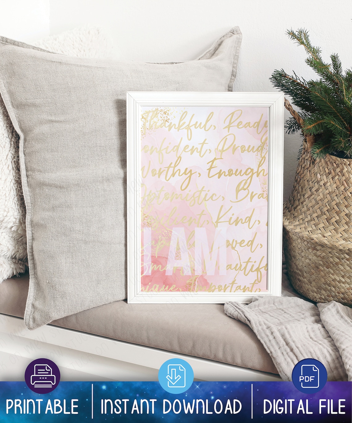 Instant Download Positive Affirmations I Am Printable Wall Art Print, I ...