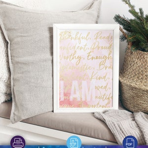 Instant Download Positive Affirmations I Am Printable Wall Art Print, I ...