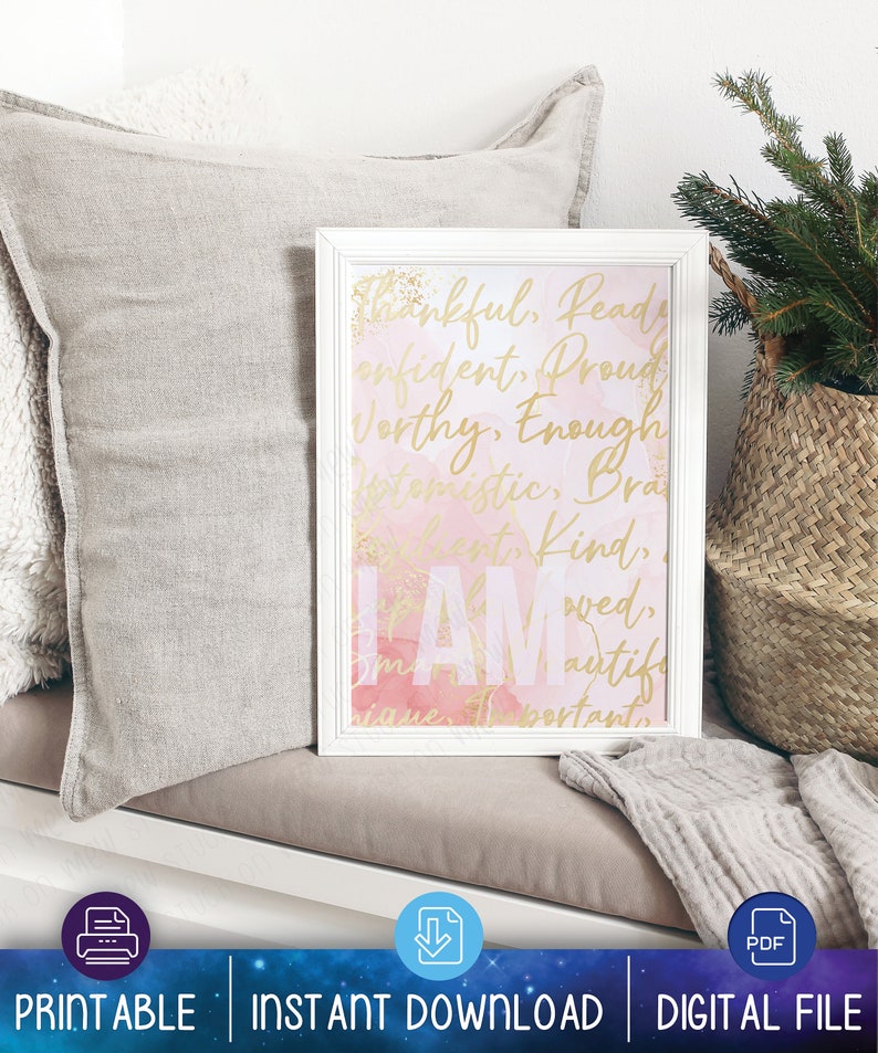 Instant Download Positive Affirmations I Am Printable Wall Art Print, I ...