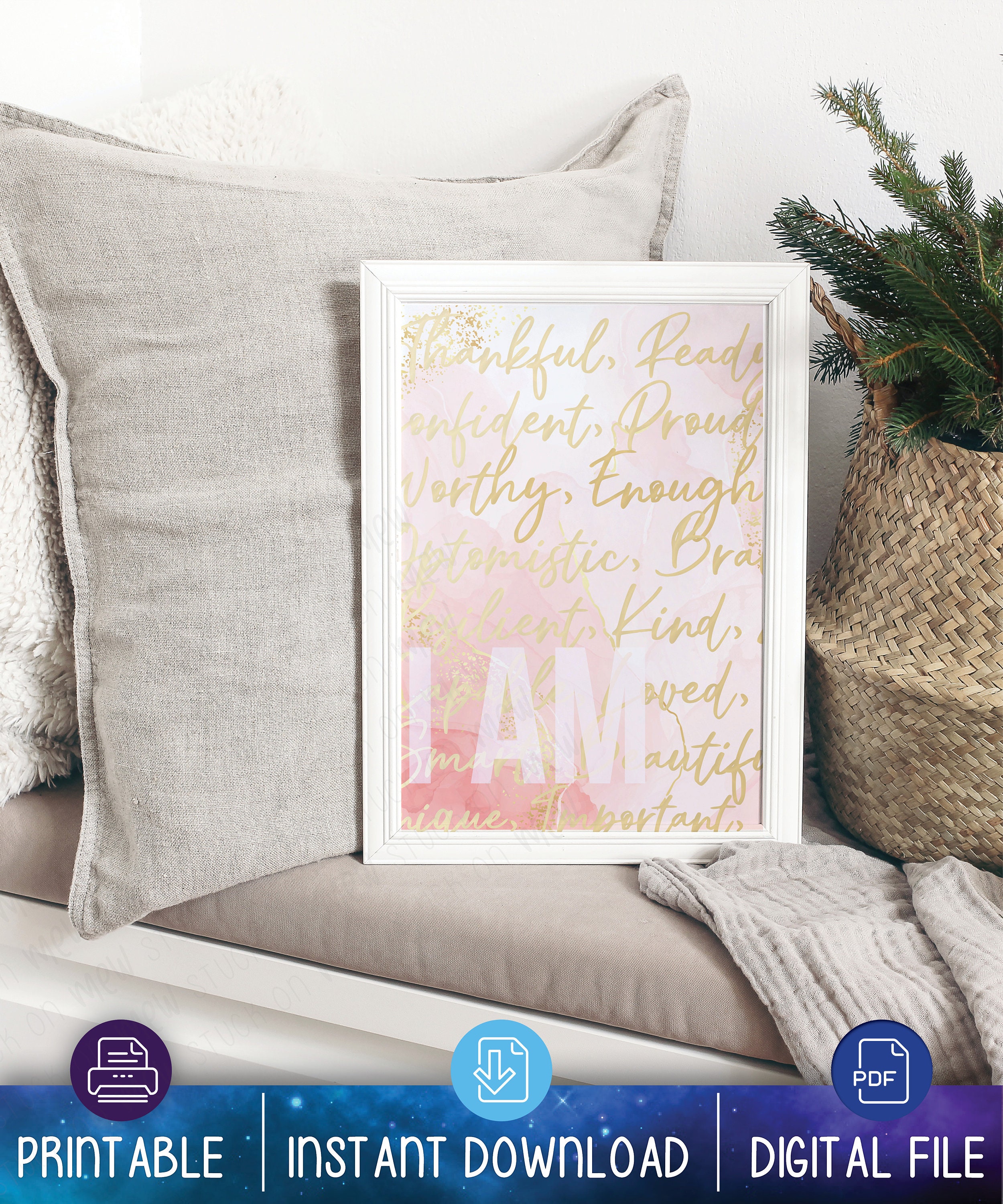 Instant Download Positive Affirmations I Am Printable Wall Art Print, I ...