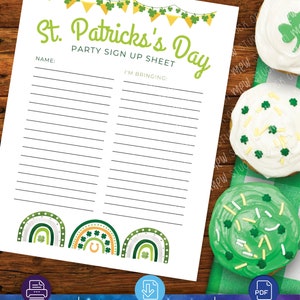 Printable St. Patrick's Day Party Sign up Sheet, Class St Patricks Day ...