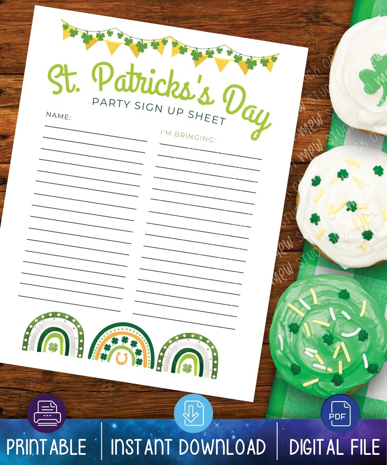 Printable St. Patrick's Day Party Sign up Sheet, Class St Patricks Day ...