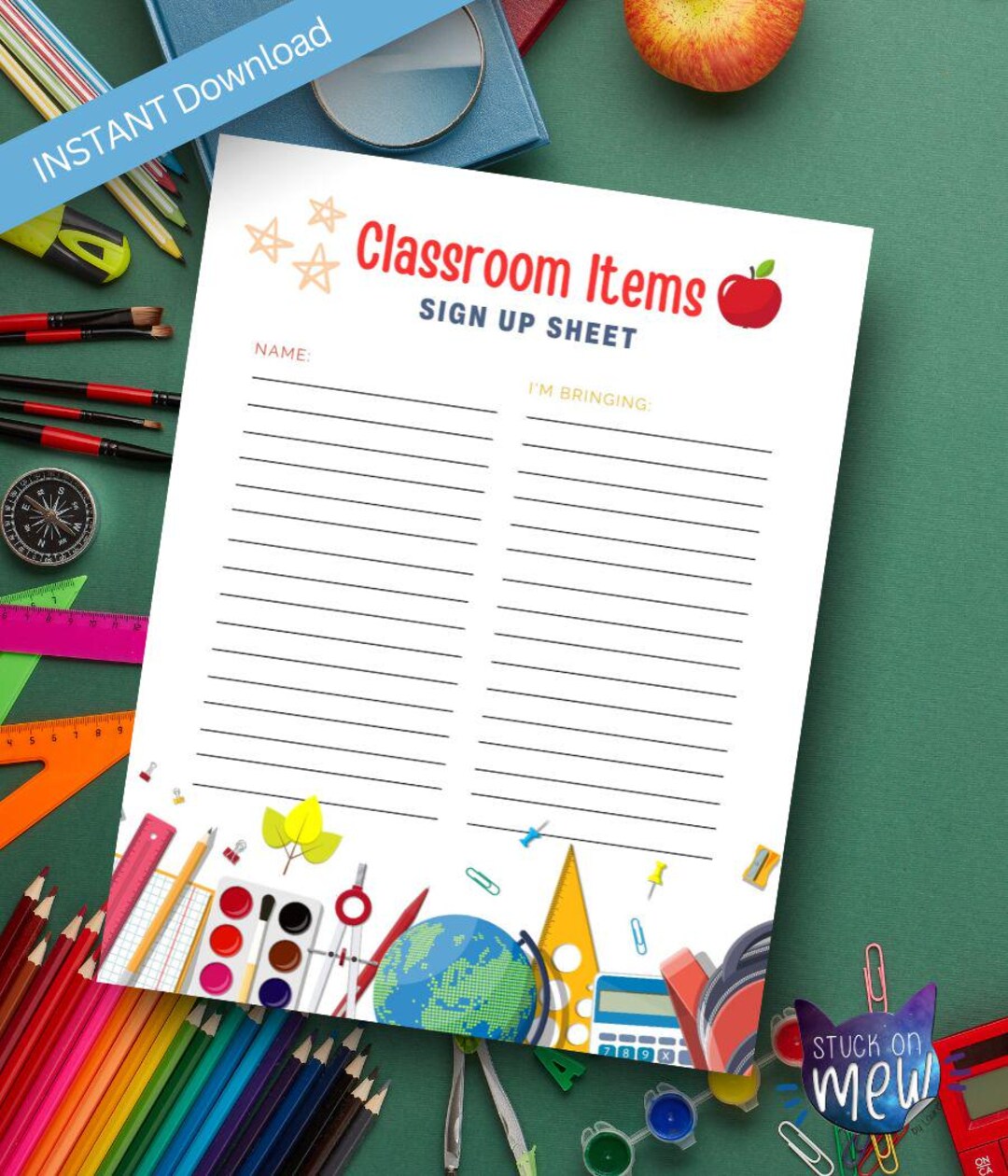 Classroom Sign up Sheet: Printable Wish List Template (PDF Download ...