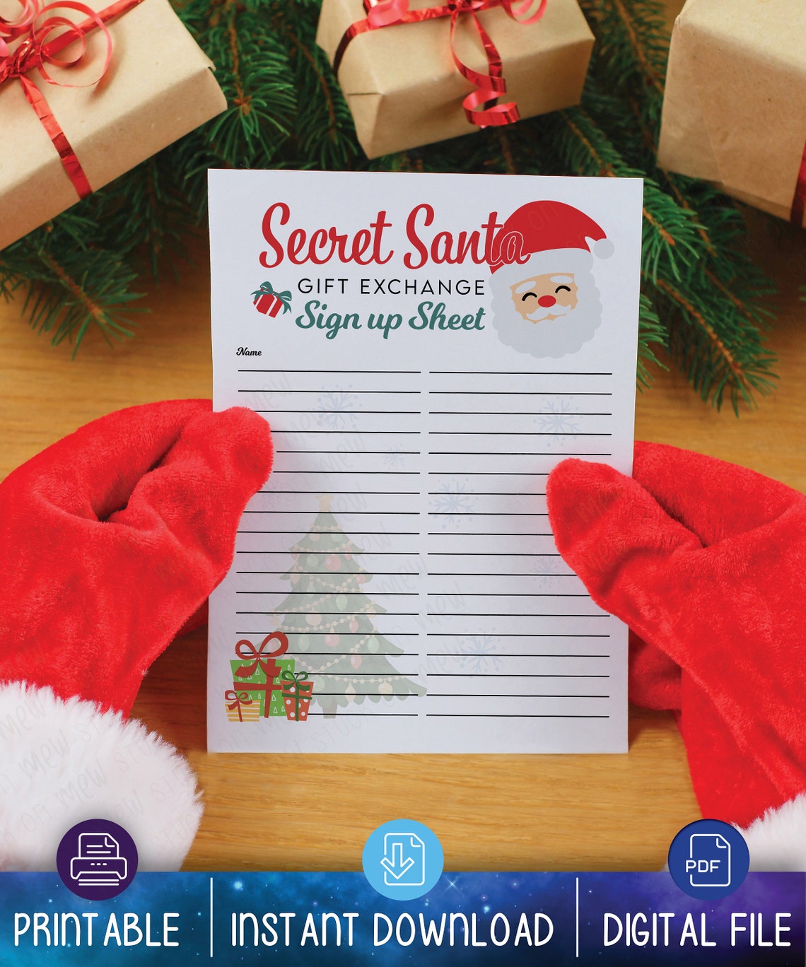 Printable Secret Santa Gift Exchange Sign up Sheet, Christmas Secret ...