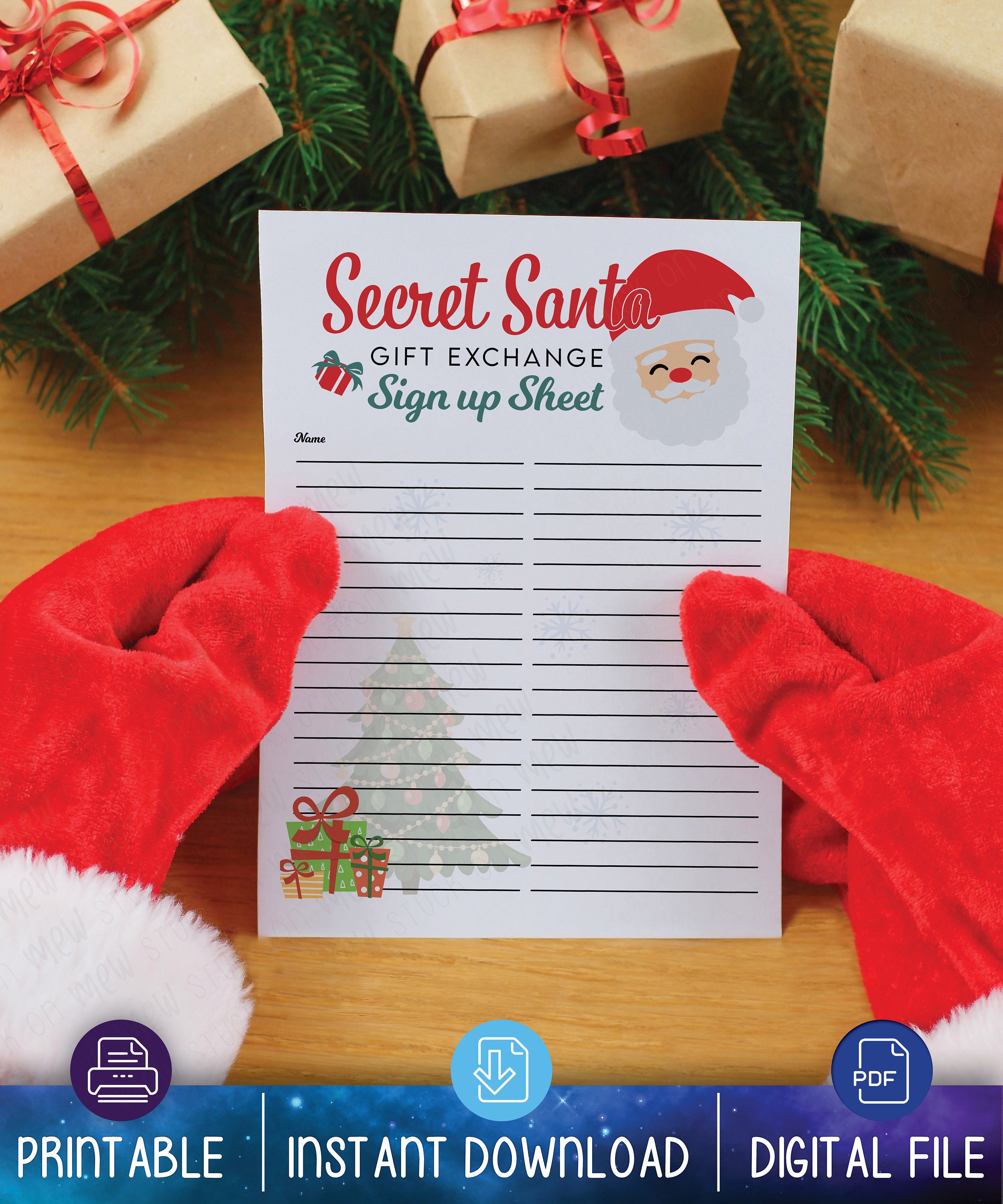 Printable Secret Santa Gift Exchange Sign up Sheet, Christmas Secret ...