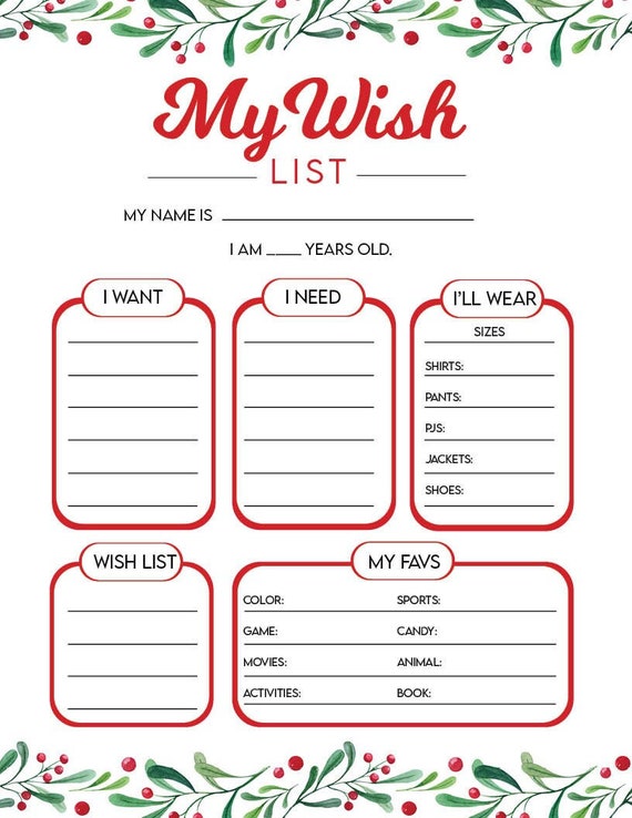 My Christmas Wish List Printable