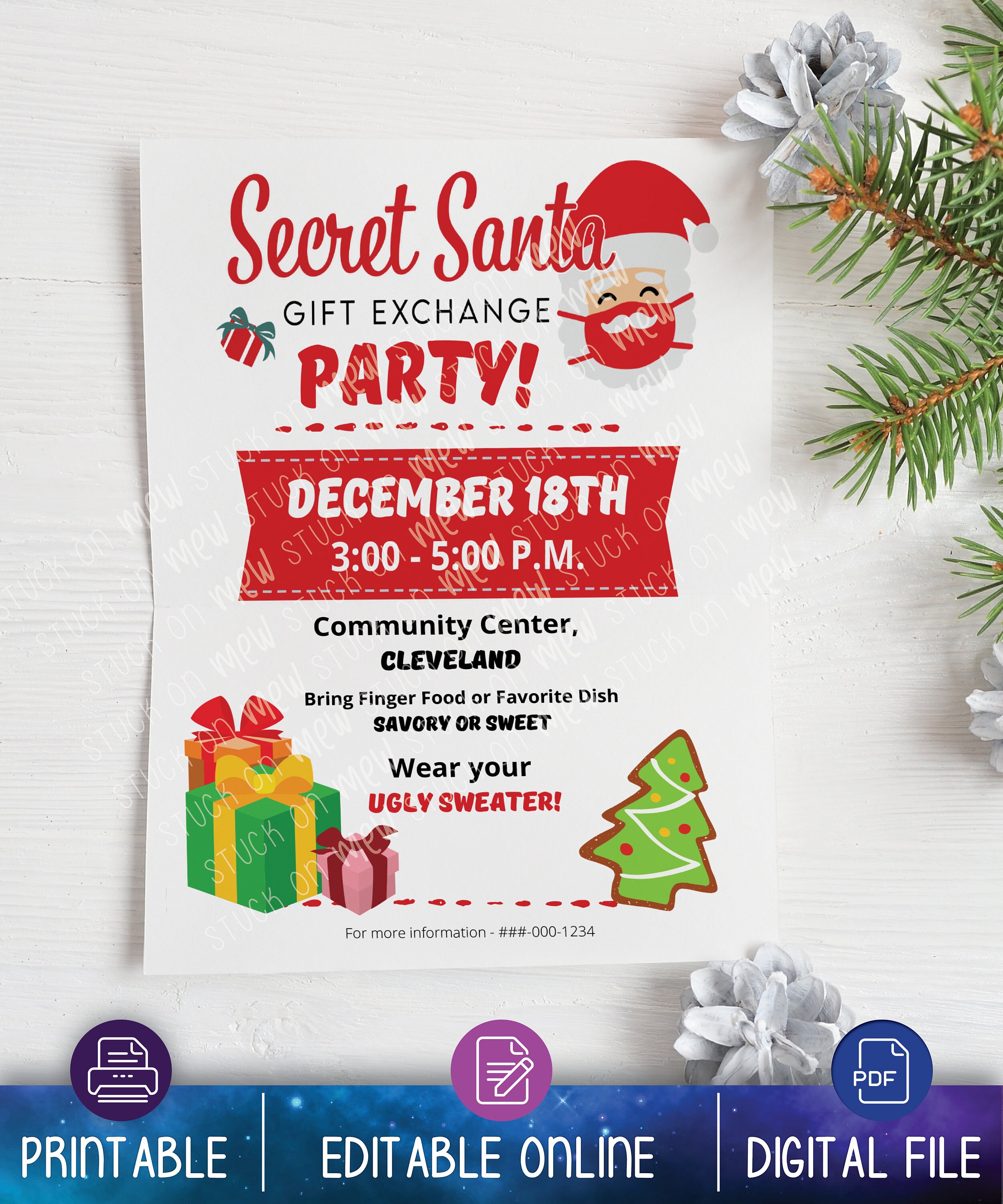Editable Secret Santa Party Flyer: Gift Exchange Invitation (digital ...