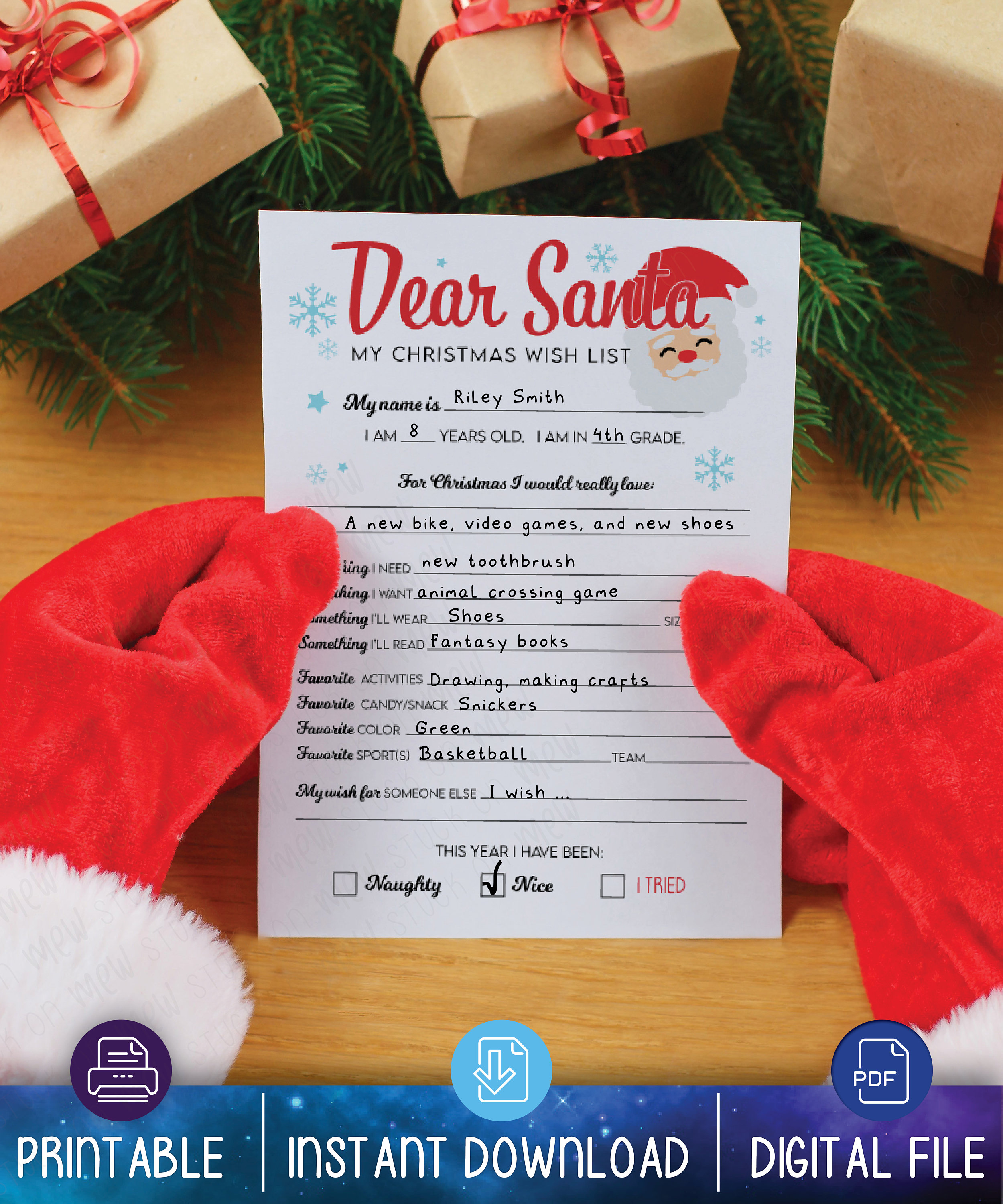 Printable Christmas Wish List for Kids, Dear Santa Wish List, Dear ...
