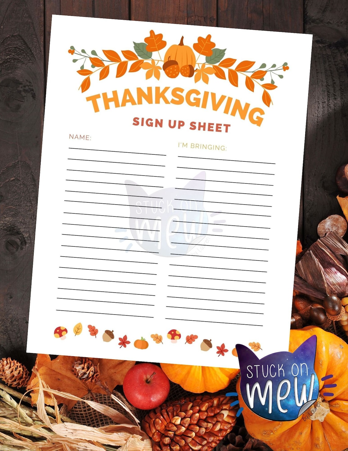 Printable Thanksgiving Potluck Sign-up Sheet (instant Download) - Etsy