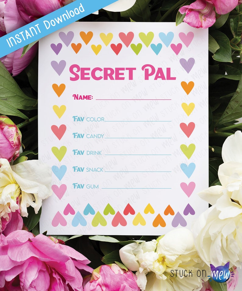 Printable Kids Secret Pal Valentine's Day Gift Exchange, Valentine's ...