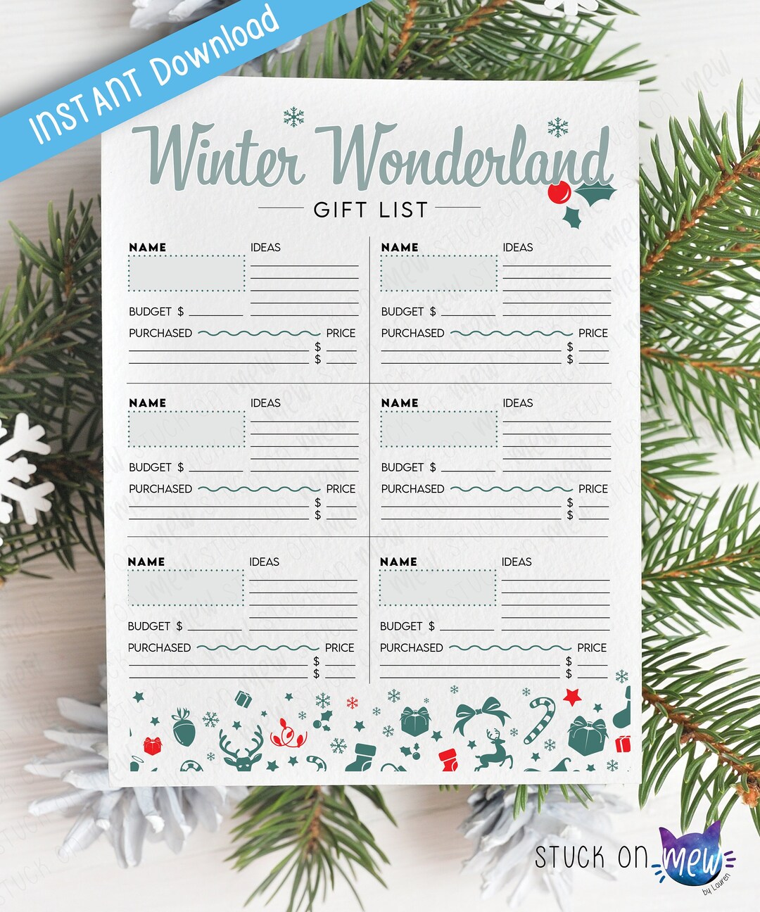 Printable Winter Wonderland Gift List Template, Christmas Gift Tracker ...