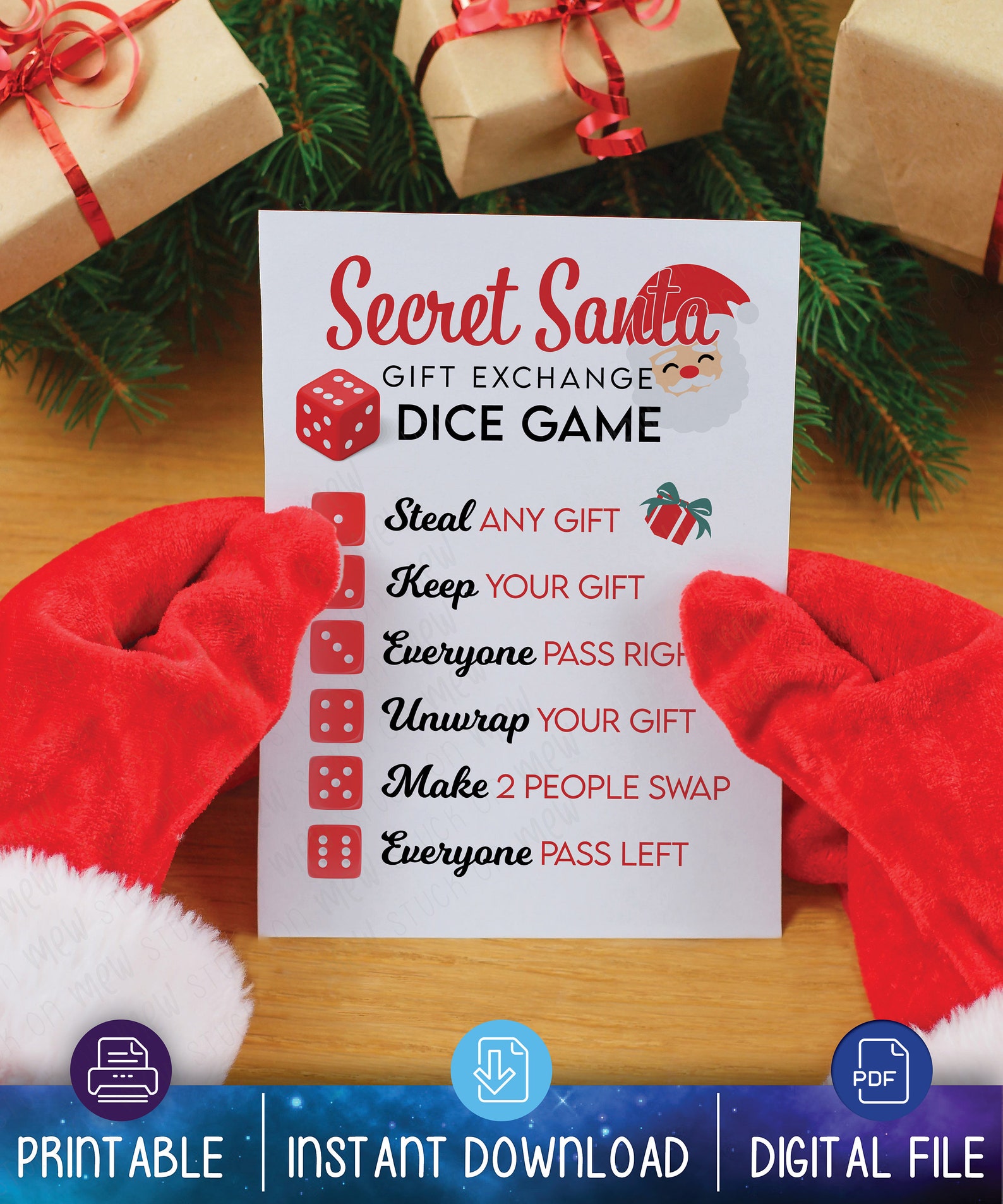 Printable Christmas Dice Game Gift Exchange Rules, Christmas Secret ...