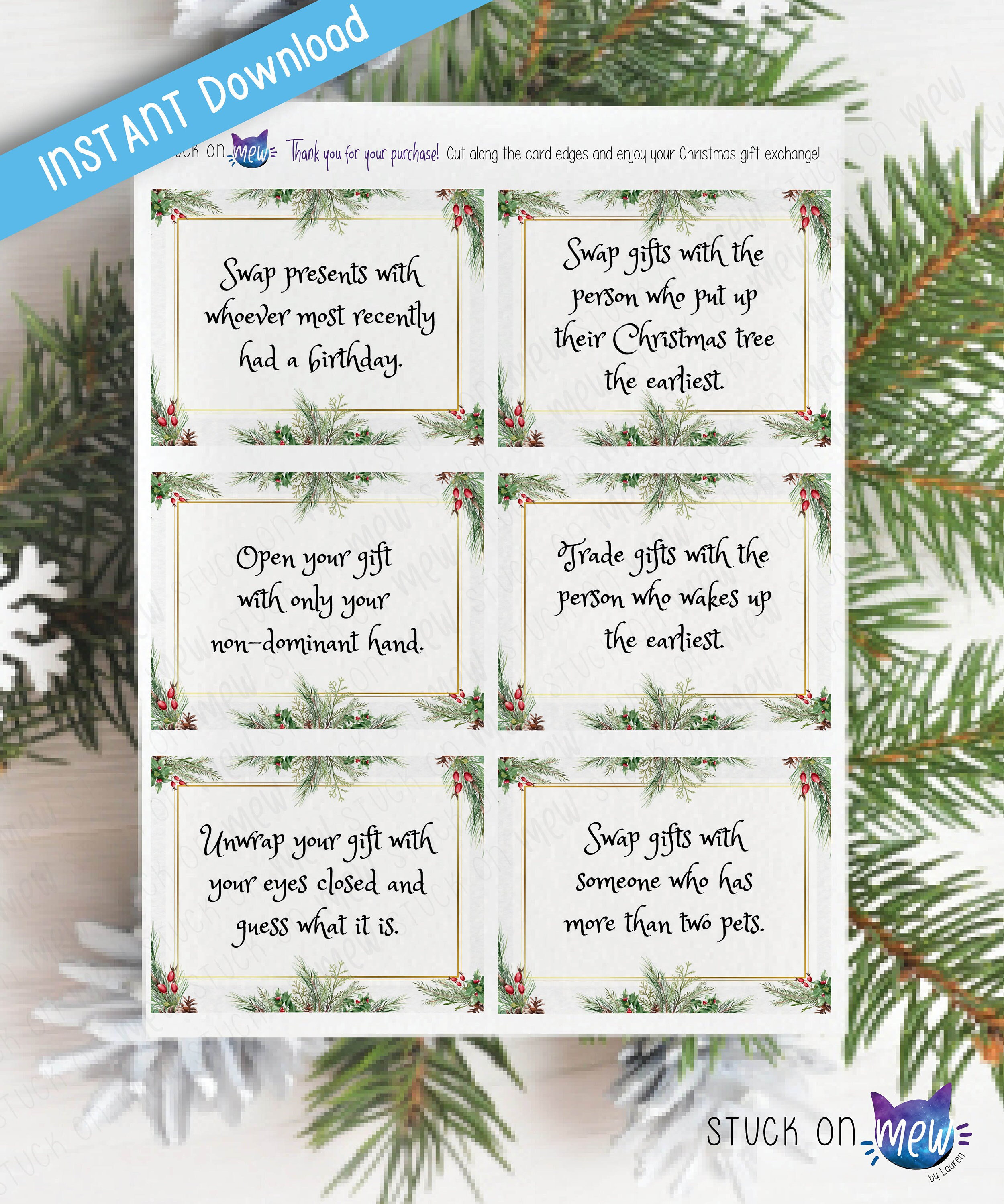 Printable Christmas Game Gift Exchange, Christmas Gift Exchange Cards ...
